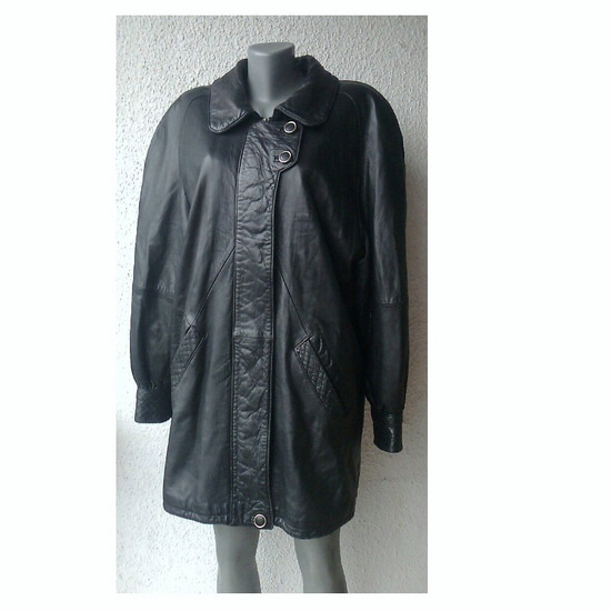 crna duža kožna jakna vintage broj 46