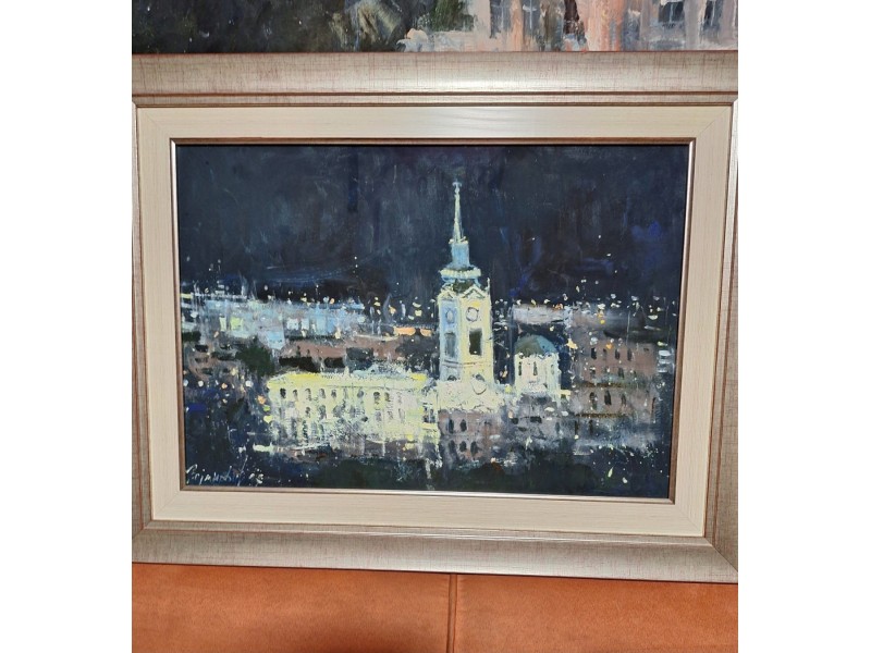 *BEOGRAD NOĆU", ulje na šperu, R.Vojinovića, 65x55cm