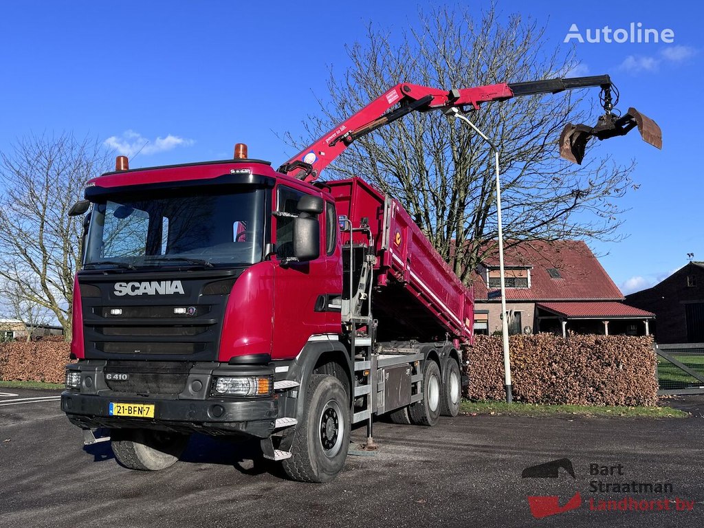 Scania G410 6x6 Euro 6 met 2 zijden kipper en HMF 1643Z2 Kraan kiper