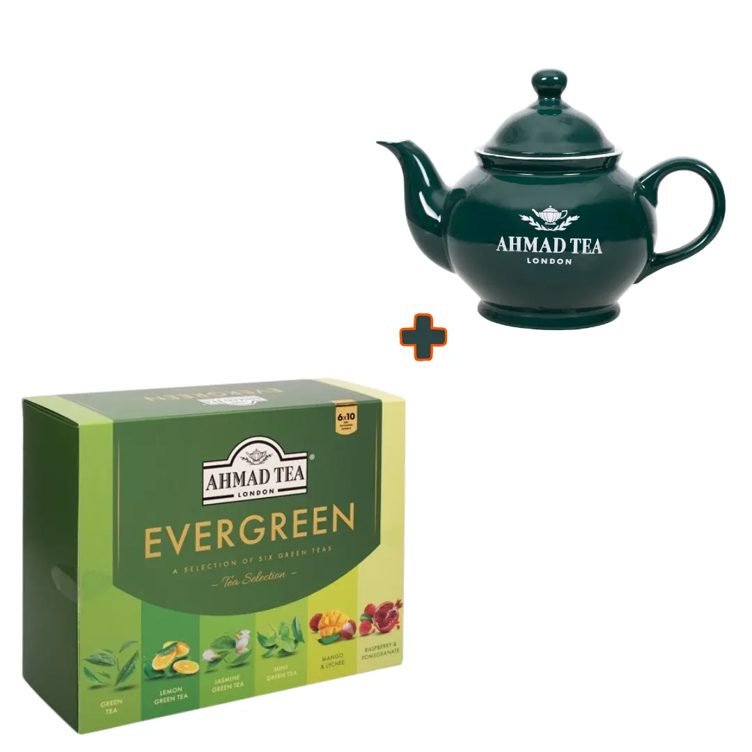 AHMAD TEA Čajnik zeleni, 400ml + Čaj Evergreen selection, 60 kesica, 120g