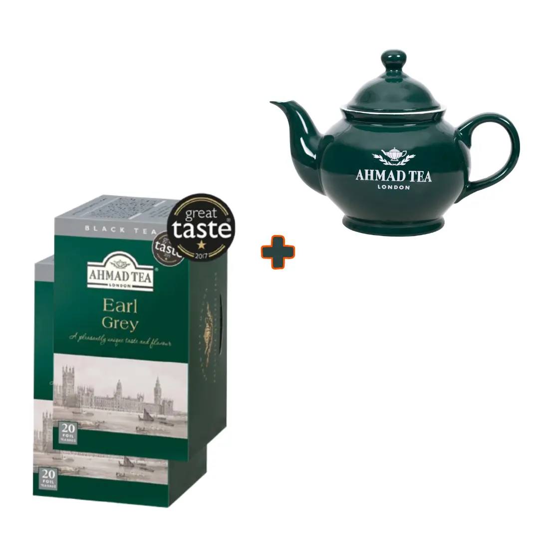 AHMAD TEA Čajnik zeleni sa infuzerom, 850 ml + Čaj Earl Grey 20 kesica, 2 pakovanja