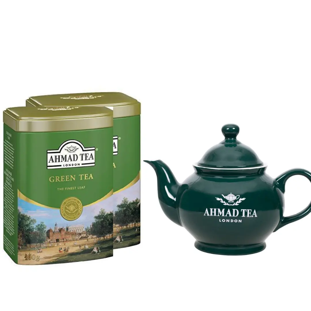 AHAMAD TEA Čajnik sa infuzerom, 850ml + Čaj Green Tea Pure Caddy, 100g, 2 pakovanja