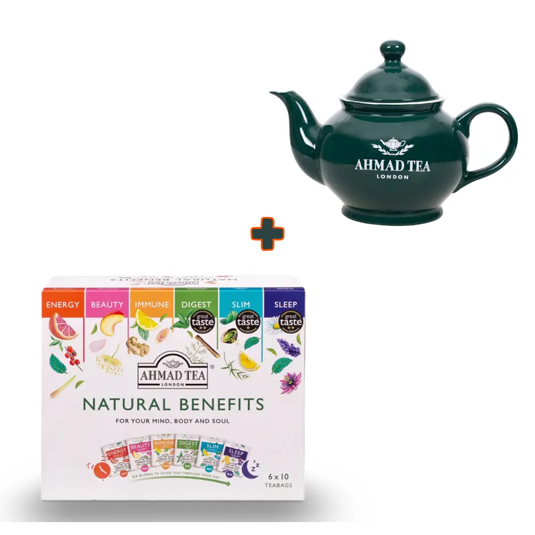 AHMAD TEA Čajnik zeleni, 400ml + Natural Benefits selection, 6x10 kesica