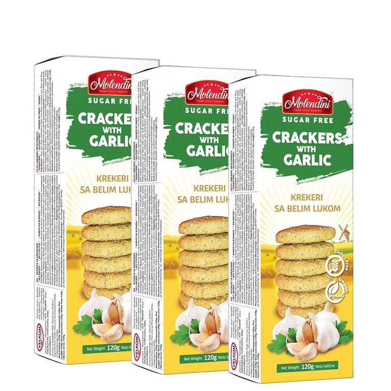 MOLENDINI Kreker bez glutena sa belim lukom, 120g, 3 komada