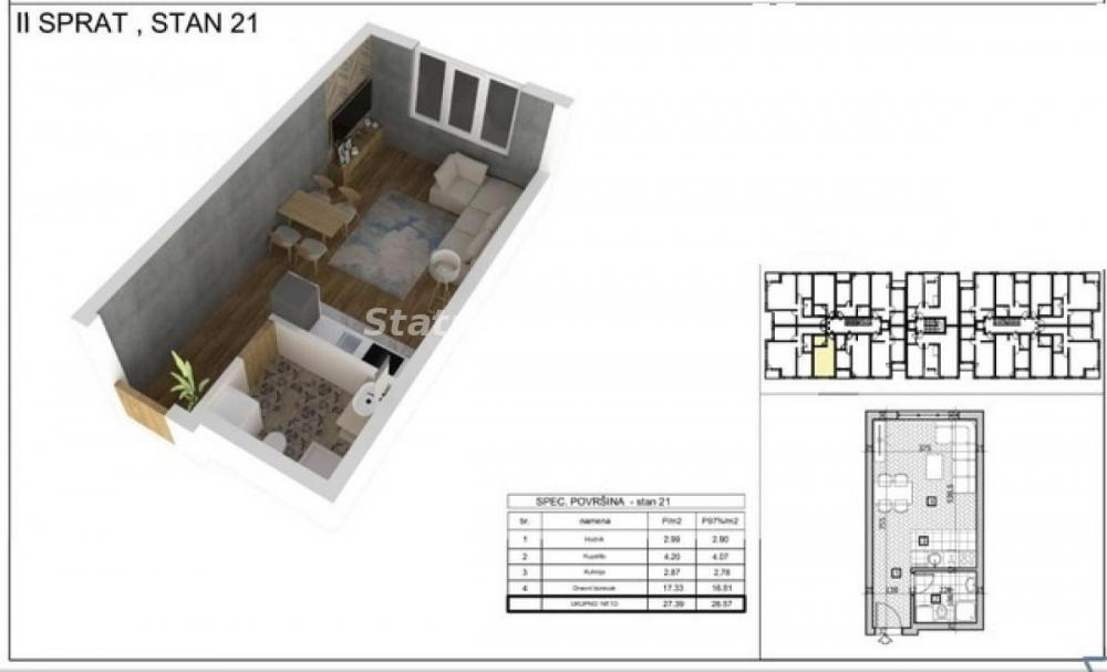 Jednosoban stan na prodaju, 27m2, 57.300€