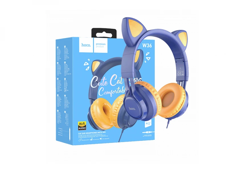 hoco. Slušalice sa mikrofonom, 3.5mm utikač, 1.2m kabel - W36 Cat ear, midnight blue