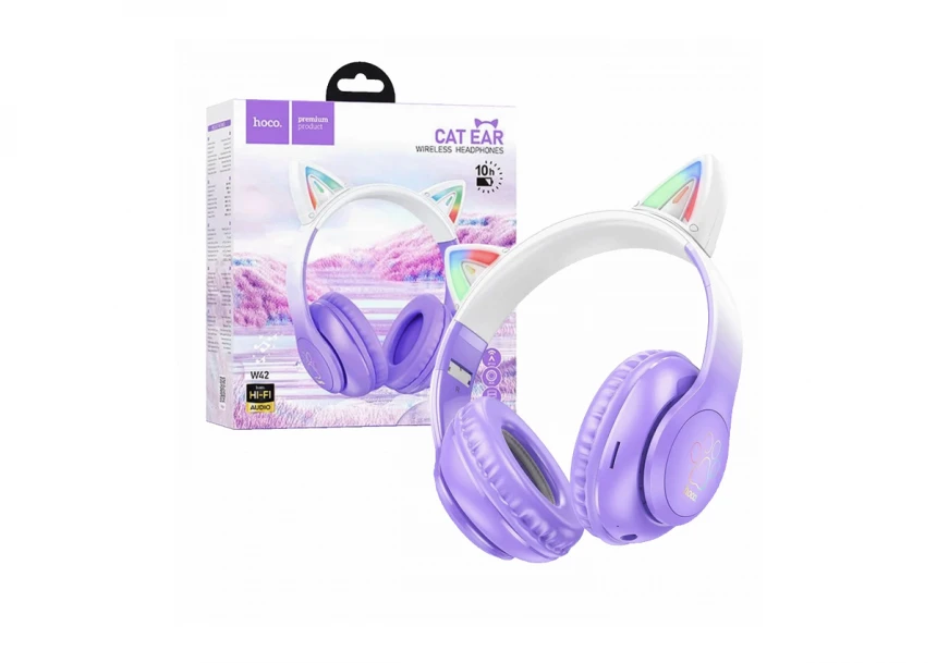 hoco. Bežične stereo slušalice, Bluetooth v5.3, 400mAh - W42 Cat Ears, Purple Grape