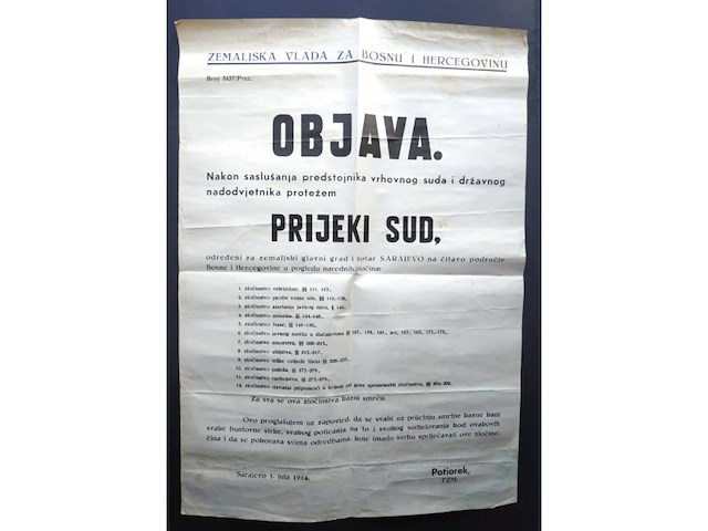 bosna OBJAVA sarajevo - prijeki sud PLAKAT