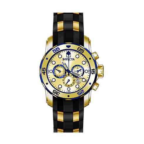 Sat Invicta Pro Diver Men Scuba 48mm quartz sa silikonskom narukvicom i zlatno plavim brojcanikom