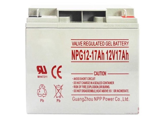 NPP NPG12V-17Ah, GEL BATTERY, C20=17AH, T3, 180*77*167*167, 4,8KG, Light grey