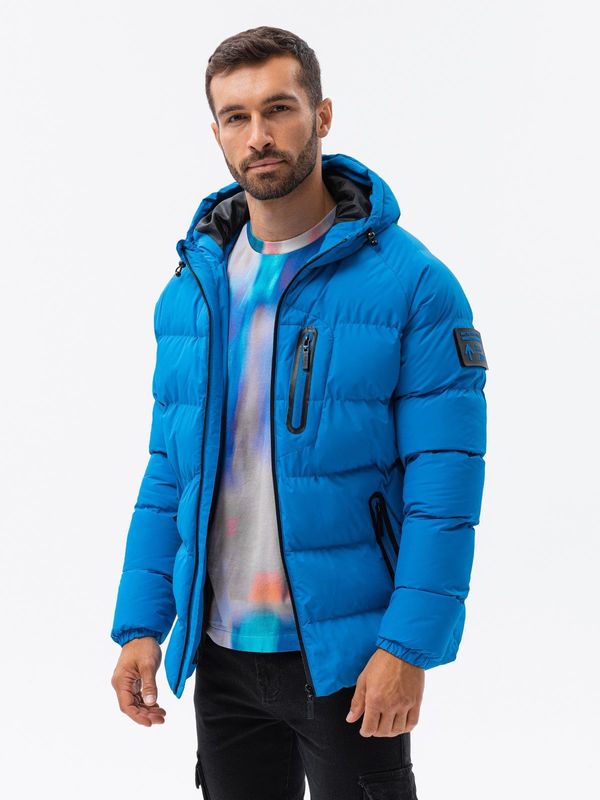 OMBRE HEAVILY INSULATED QUILTED MEN'S JACKET WITH RAGLAN SLEEVES - BLUE