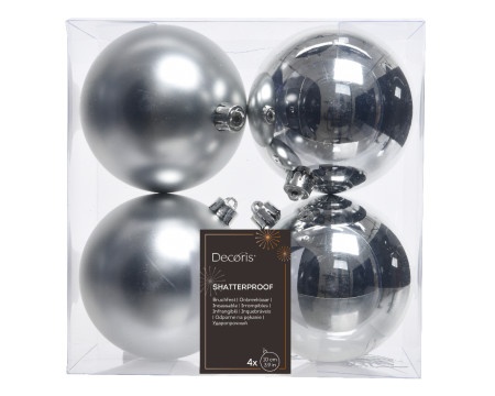 Dekordom novogodišnja dekoracija - hanging bauble set mix 4pcs 10cm 022166 - silver - kmg ( 043298 )