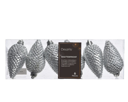 Dekordom novogodišnja dekoracija - hanging pinecone set 6pcs 8cm 028571 - silver - kmg ( 043317 )