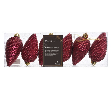 Dekordom novogodišnja dekoracija - hanging pinecone set 6pcs 8cm 028599 - oxblood - kmg ( 043318 )