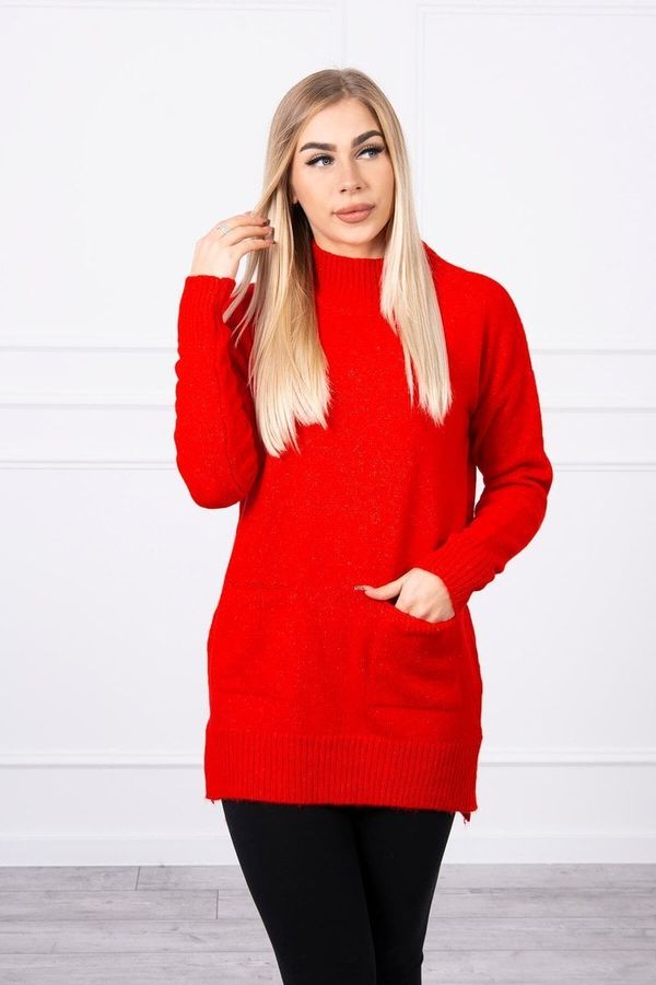 RED SWEATER WITH STAND-UP COLLAR