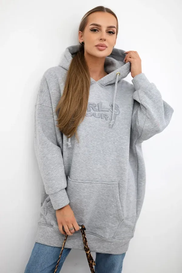 MARKA NIEZDEFINIOWANA INSULATED SWEATSHIRT WITH EMBROIDERED INSCRIPTION OVERSIZE GRAY