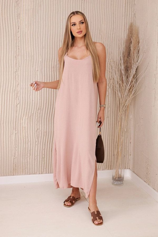 WOMEN'S MAXI DRESS WITH STRAPS - POWDER PINK