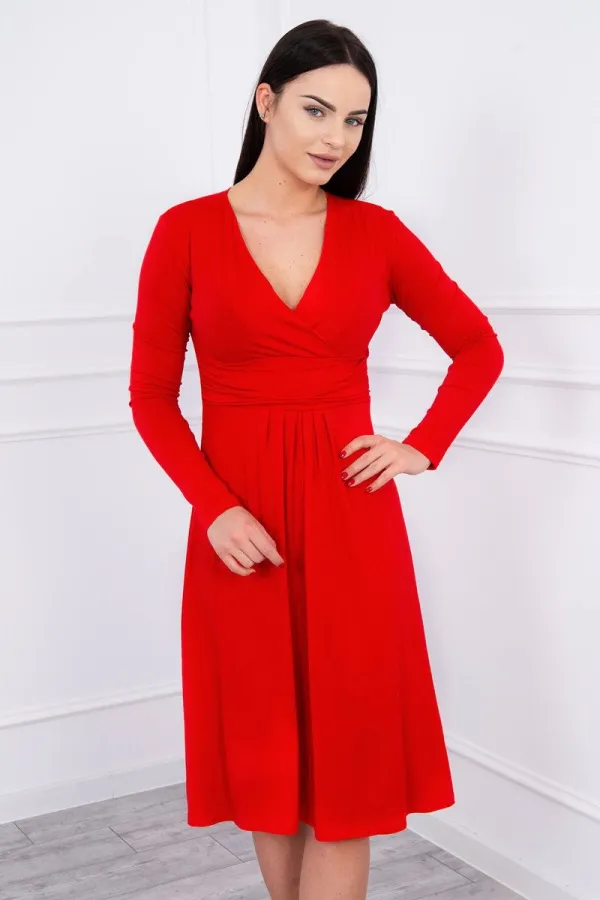 MARKA NIEZDEFINIOWANA DRESS CUT UNDER THE BUST, LONG SLEEVE RED