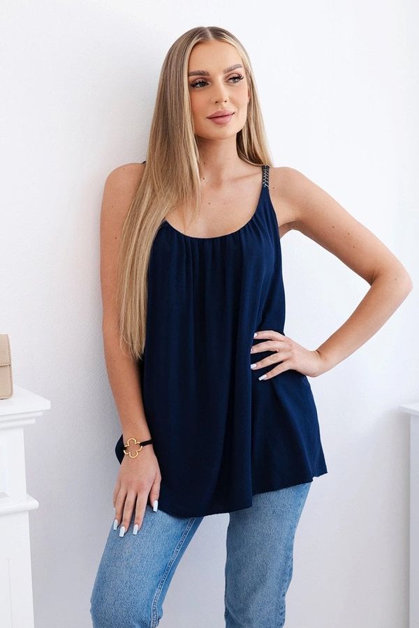 VISCOSE BLOUSE WITH STRAPS NAVY BLUE