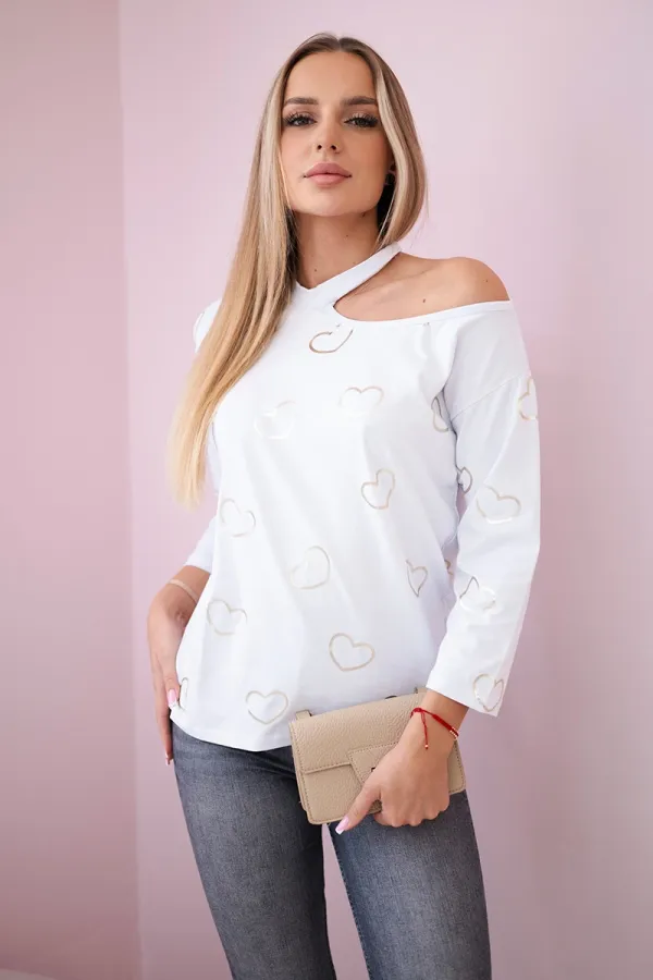 MARKA NIEZDEFINIOWANA BLOUSE WITH A PRINT OF HEARTS WHITE