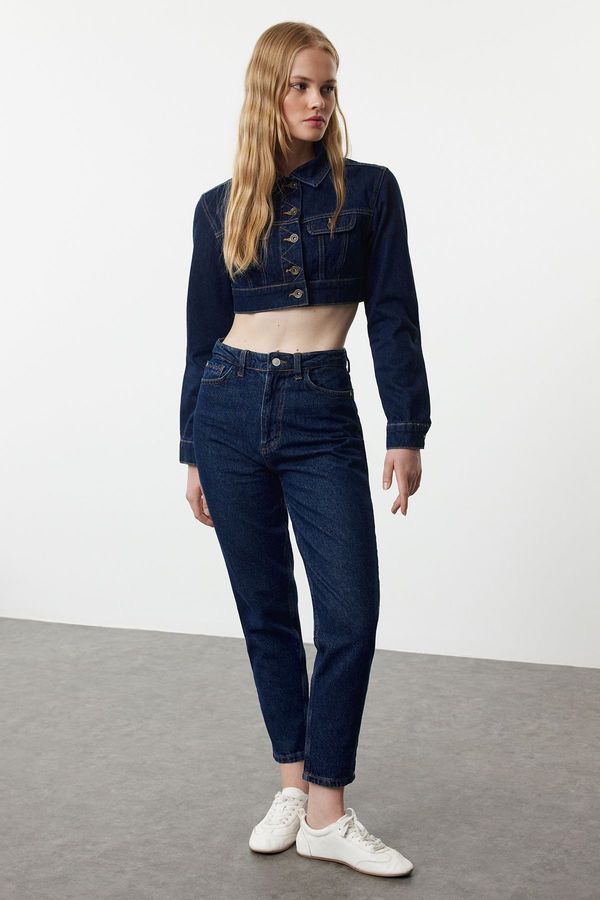 TRENDYOL DARK BLUE HIGH WAIST MOM JEANS
