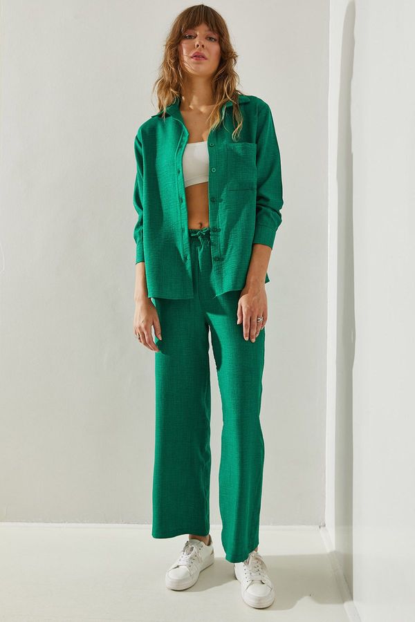BIANCO LUCCI WOMEN'S TOP AND BOTTOM SET WITH ELASTIC WAIST TROUSERS