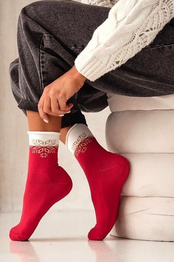Milena Women's Christmas Half-frotte Socks UNIQUE Compression-free Star Red