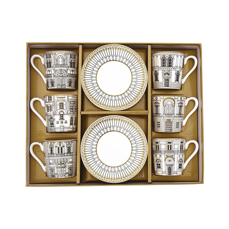 Pozzi Milano Palazzo Set of 6 Porcelain Coffee Cups & Saucers – Šoljica sa tacnom 6/1