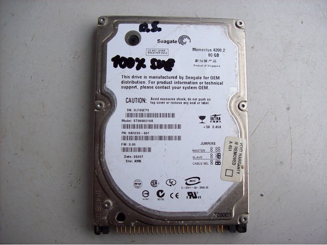 80 Gb Seagate ata 2.5 inca ST9808210A -100 %