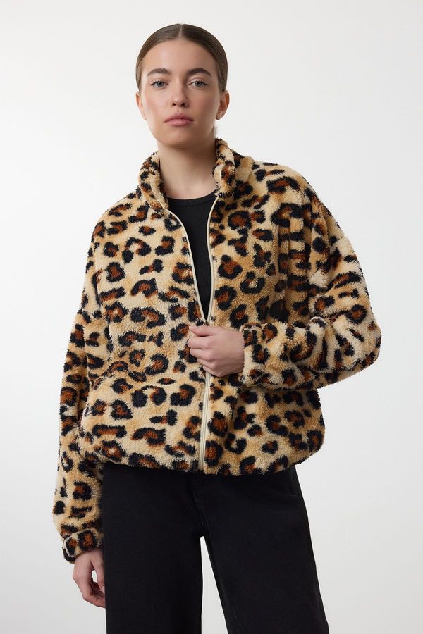 TRENDYOL LEOPARD PRINTED PLUSH OVERSIZE/WIDE CUT KNITTED SWEATSHIRT