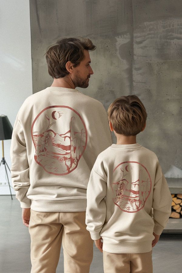 TRENDYOL BEIGE BOY FATHER SON BACK PRINTED KNITTED MINI ME SWEATSHIRT