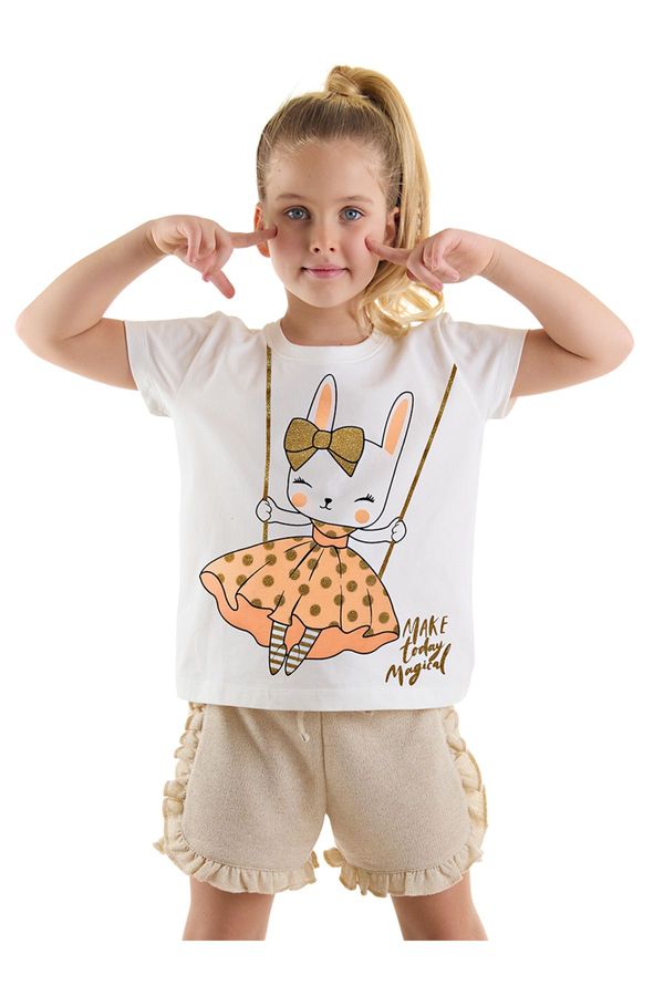 DENOKIDS HAPPY RABBIT RUFFLE GIRLS SUMMER T-SHIRT GLITTER SHORTS SET