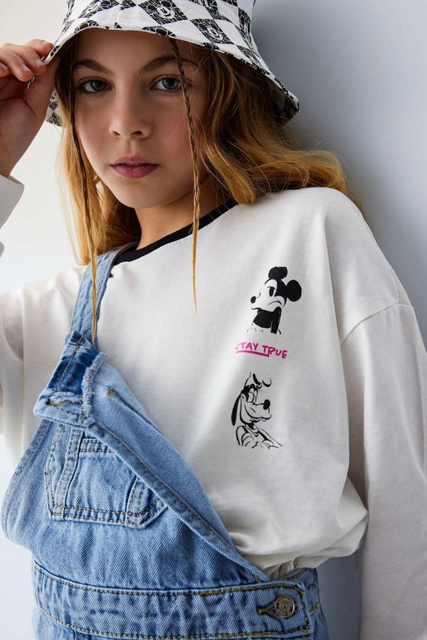 DEFACTO GIRLS DISNEY MICKEY & MINNIE CROP CREW NECK LONG SLEEVE T-SHIRT