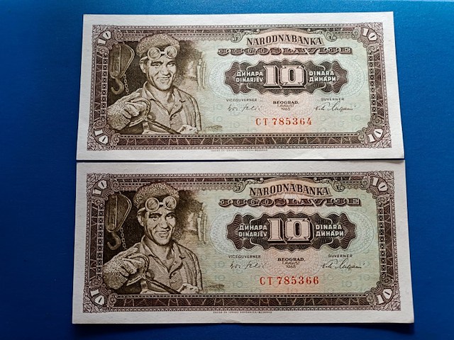 10 dinara 1965 UNC - dve novčanice