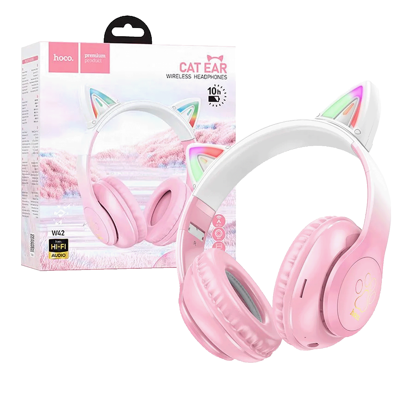 hoco. Bežične stereo slušalice, Bluetooth v5.3, 400mAh – W42 Cat Ears, Cherry Blossom