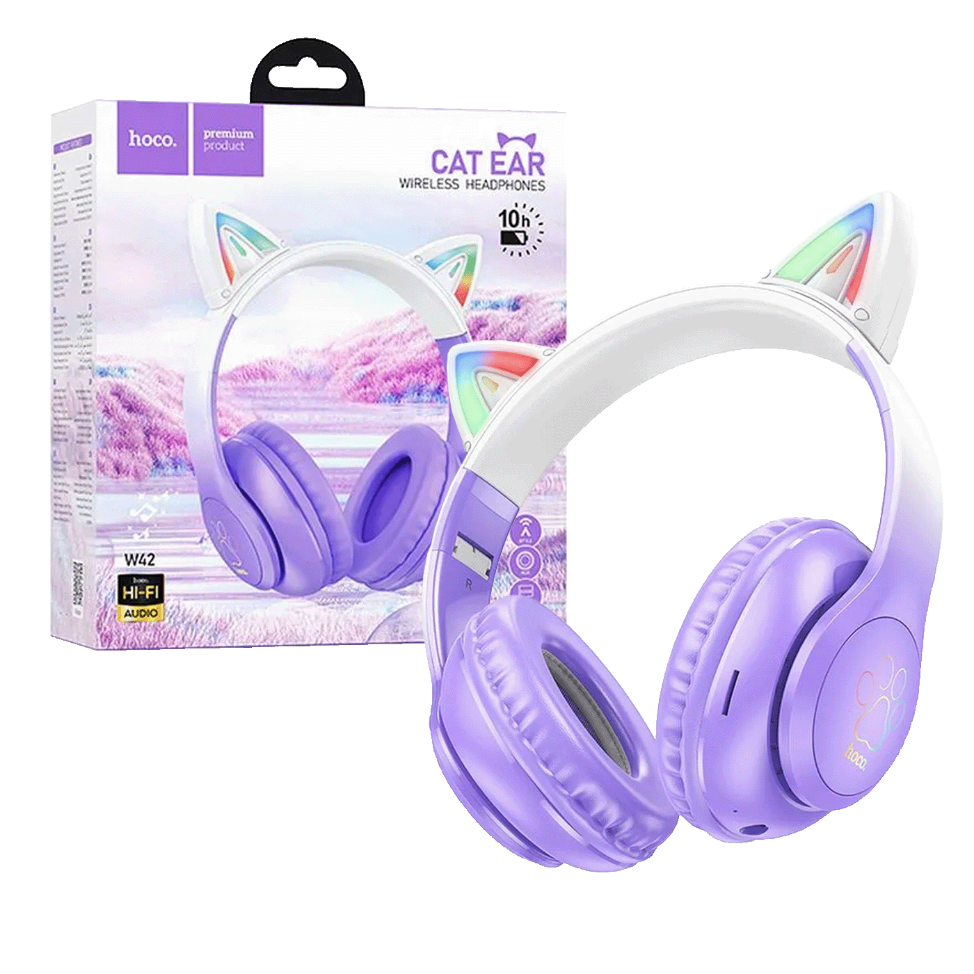 hoco. Bežične stereo slušalice, Bluetooth v5.3, 400mAh – W42 Cat Ears, Purple Grape