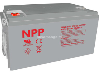 NPP NPG12V-65Ah, GEL BATTERY, C20=65AH, T14, 350*168*179*179, 18,3KG, Light grey