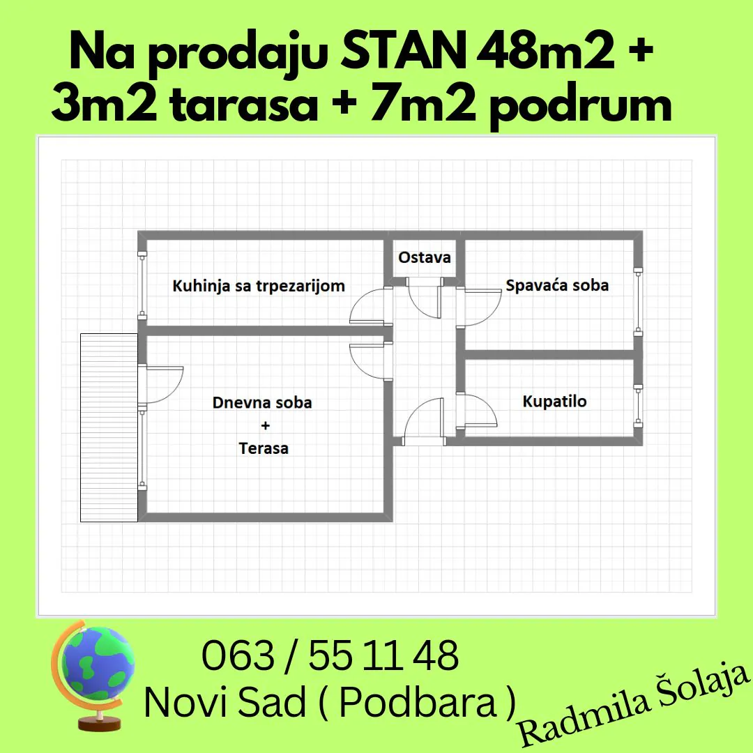 Prodajem DVOSOBAN stan48m2 Novi Sad 063 / 55 11 48