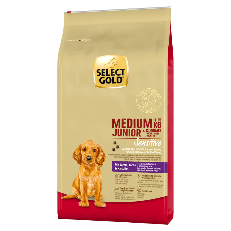 Select Gold medium junior sensitive jagnjetina, losos i krompir 12kg