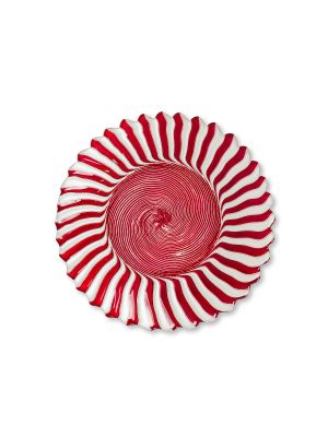 STAKLENI TANJIR SA EFEKTOM SPIRALE U CRVENO BELOJ BOJI O21CM