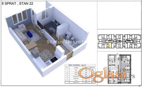 Adice-Lep Jednoiposoban stan 43 m2 u Pogodnom kraju-povrat PDV-065/385 8880