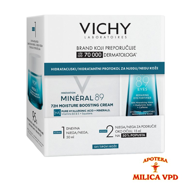 Vichy Mineral 89 krema za hidrataciju i negu svih tipova kože 50ml i + Vichy Mineral 89 nega za područje oko očiju 15ml