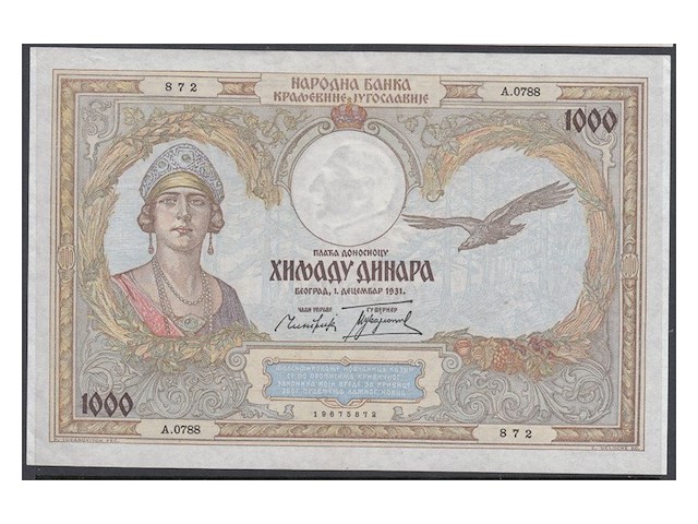 Jugoslavija 1931 1000 dinara aUNC/UNC