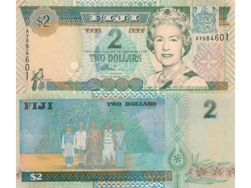 FIJI 2 Dollars 2002 UNC, P-104 Kraljica Elizabeta II