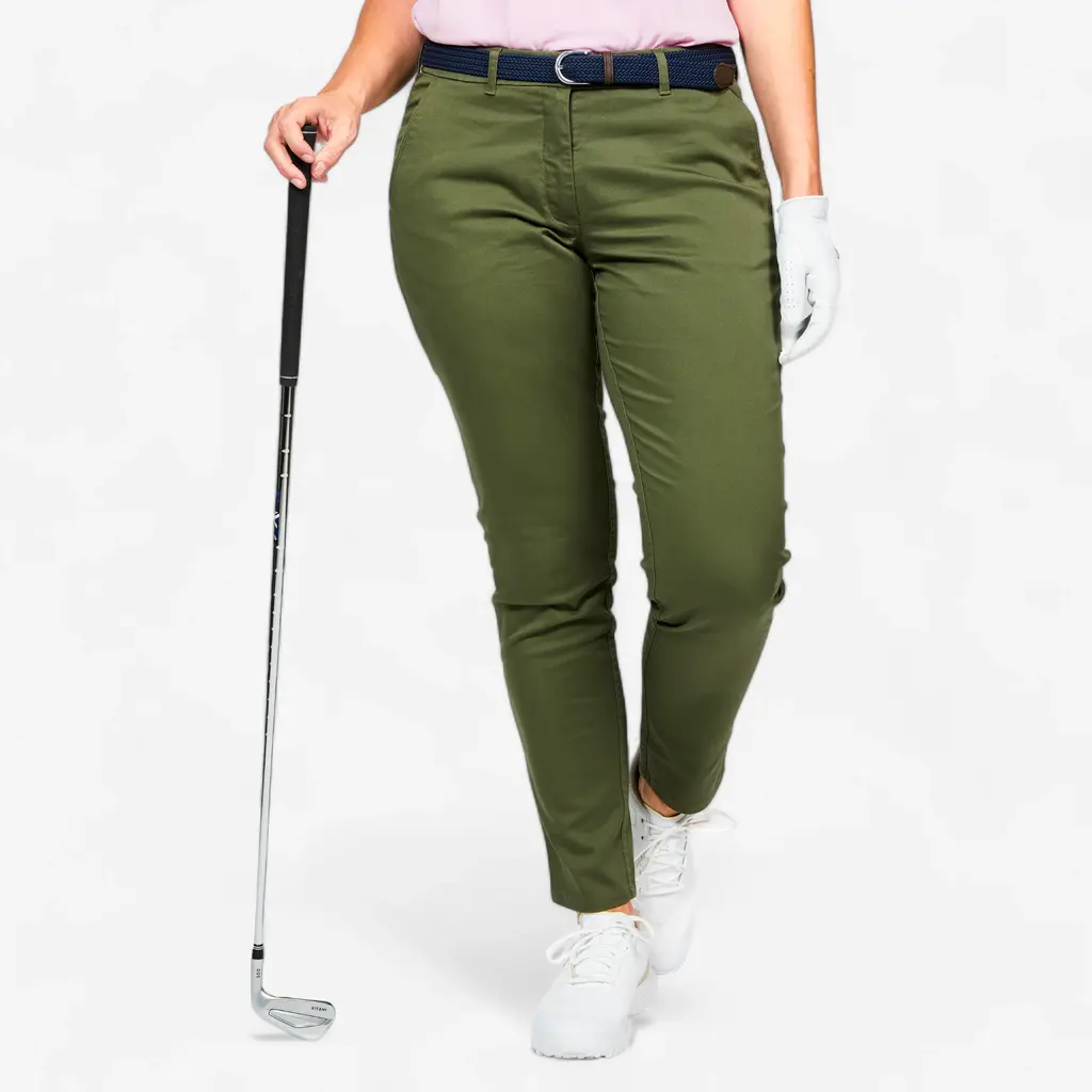 Čino pantalone za golf MW500 pamučne ženske - kaki/smeđe