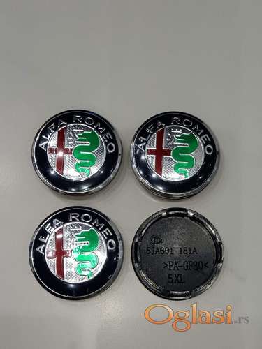 Cepovi za alu felne hrom/zeleni 56mm Alfa Romeo