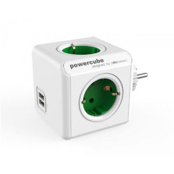 ALLOCACOC DESIGNNEST PowerCube produžni kabl sa 4 utičnice + 2 usb 1202GN/DEOUPC, zeleni