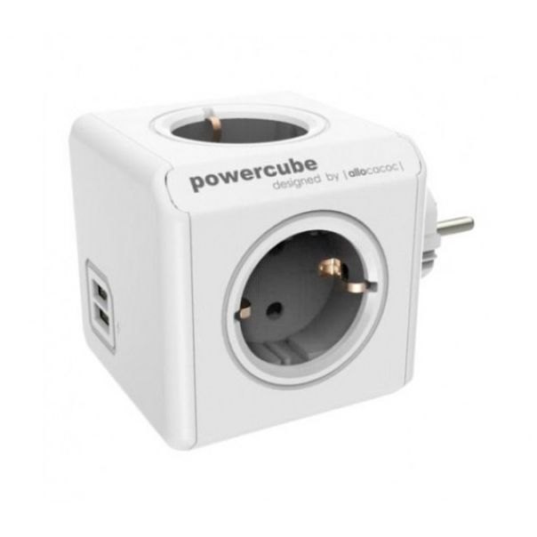 ALLOCACOC DESIGNNEST PowerCube produžni kabl sa 4 utičnice + 2 usb 1202GY/DEOUPC, sivi