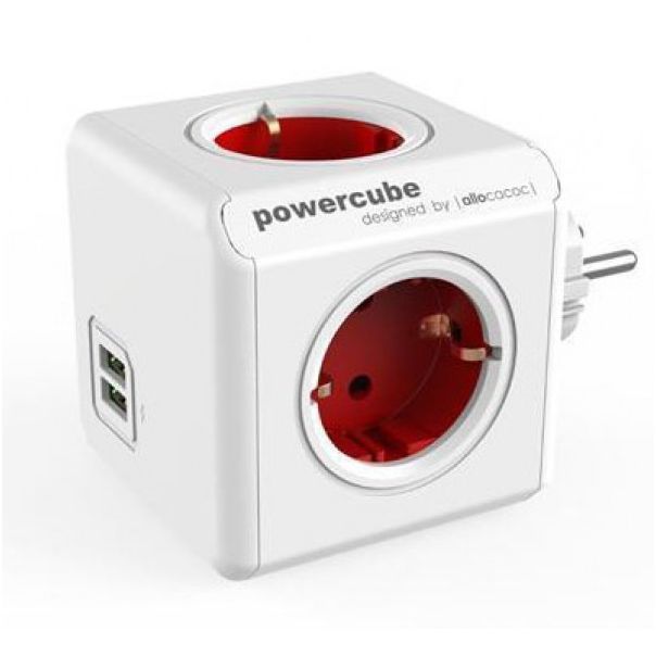 ALLOCACOC DESIGNNEST PowerCube produžni kabl sa 4 utičnice + 2 usb 1202RD/DEOUPC, crveni