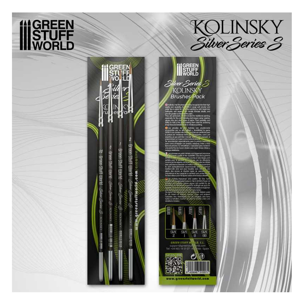 Kolinsky Brushes - SHORT SILVER (SERIE-S) PACK x4